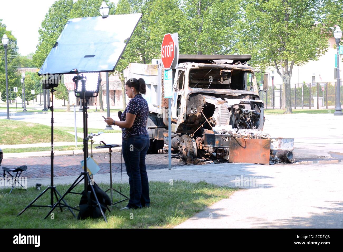 Car Source dealership burned during riots on August 24, 2020 in Kenosha ...