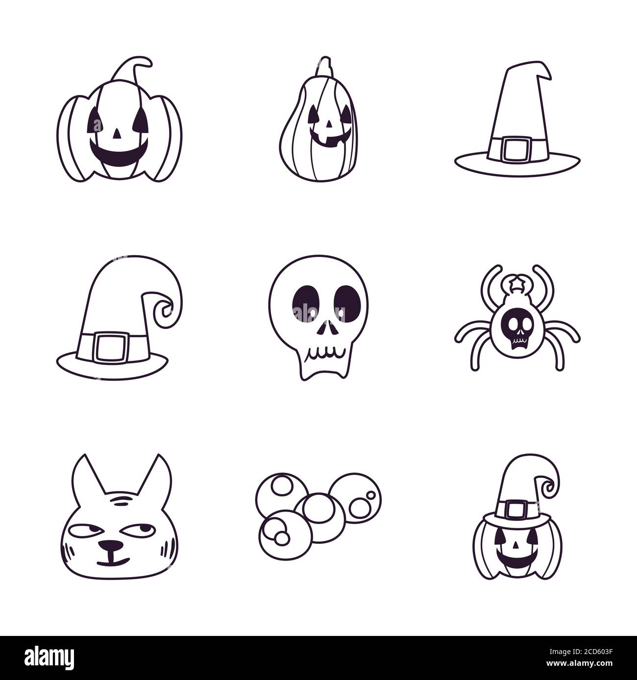 Halloween free form line style icon set design, Holiday and scary theme ...