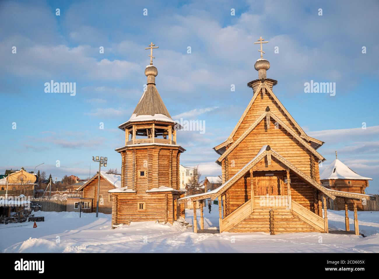 Wooden churches at Obdorsk Ostrog (Fortress), Salekhard, Yamalo-Nenets ...
