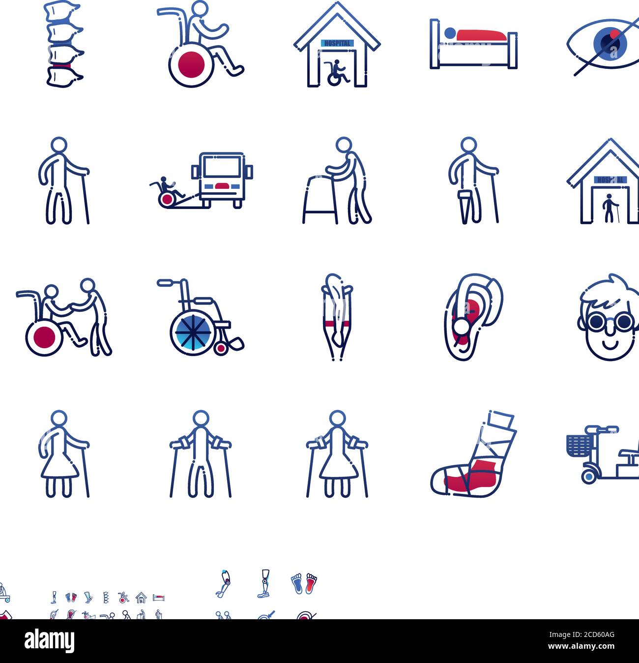 curved human spine bone gradient style icon of Handicapped disability ...