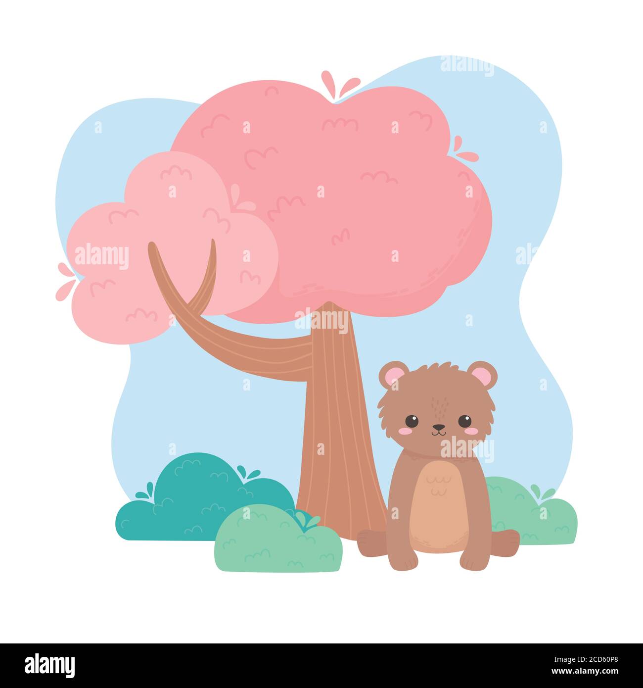 cute little bear sitting tree cartoon animals in a natural landscape ...
