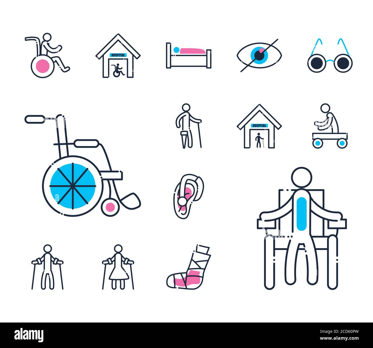 line and fill style set icons of Handicapped disability and medical ...