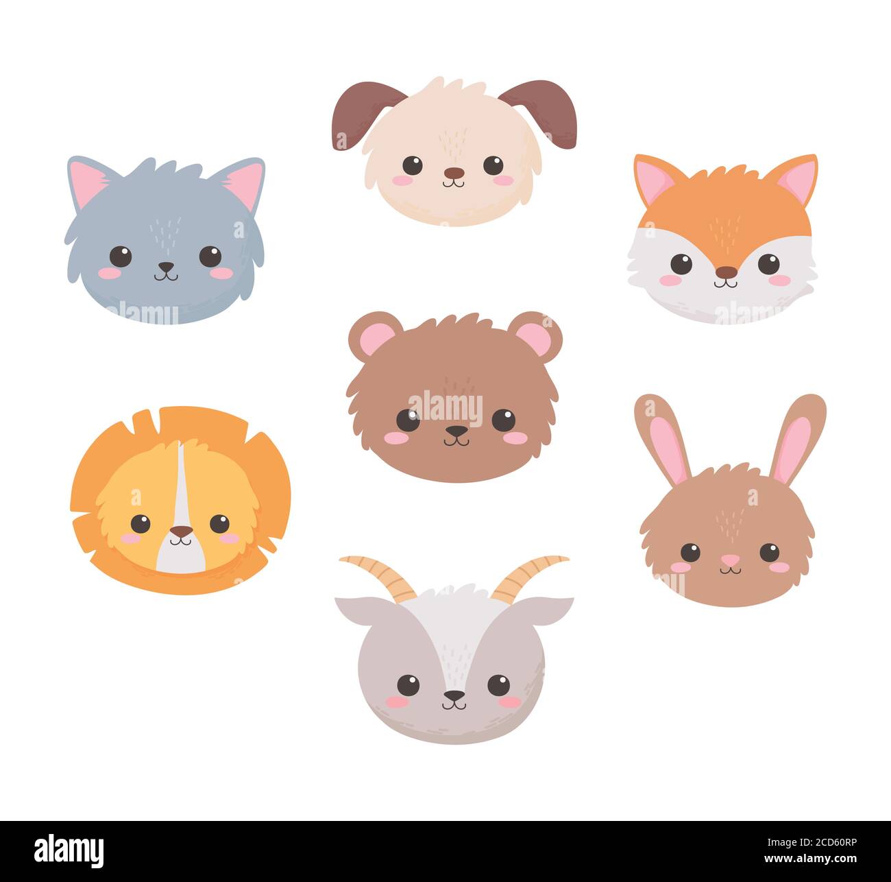 cute dog goat bear rabbit lion fox and cat heads cartoon animals vector ...