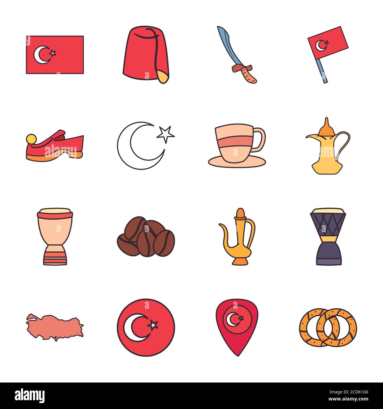 Turkish line and fill style icons collection design, Turkey culture ...
