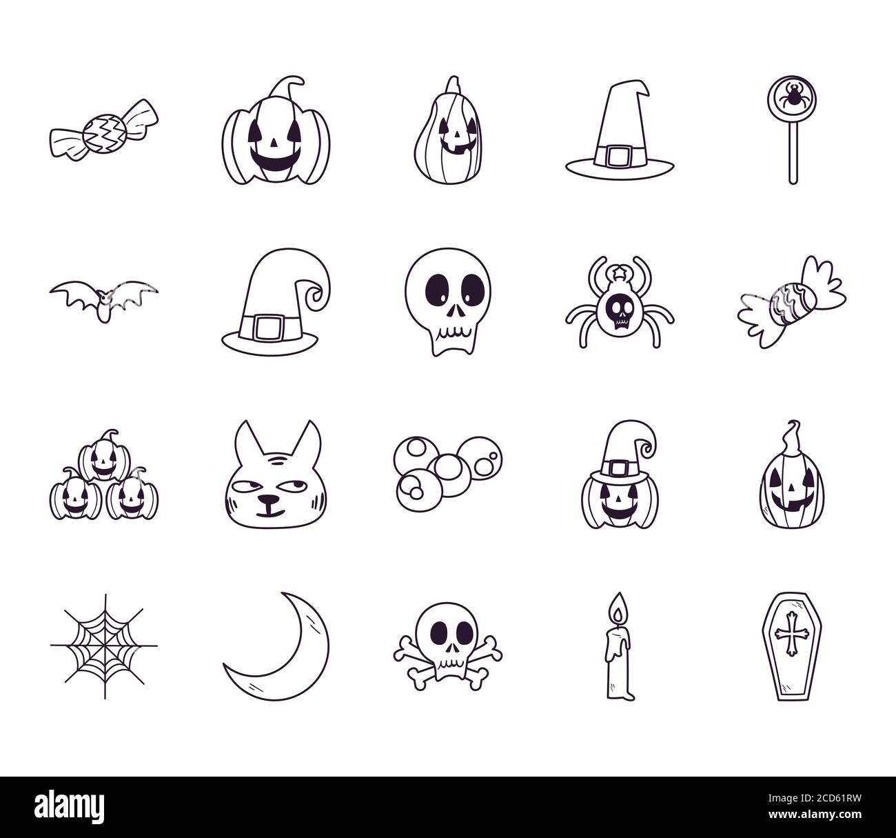 Halloween free form line style bundle of icons design, Holiday and ...