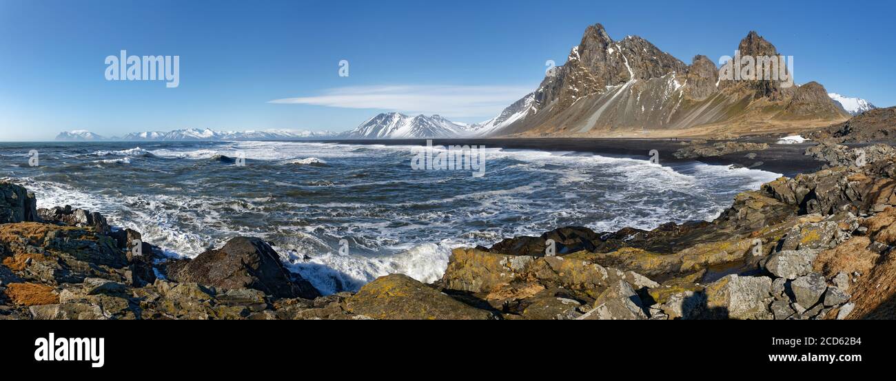 Landscape with Eystrahorn mountain on seashore, Iceland Stock Photo - Alamy