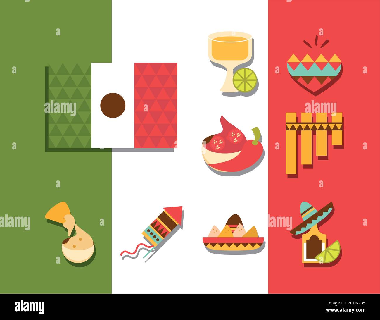 mexican icons set decoration celebration festive national flag flat ...