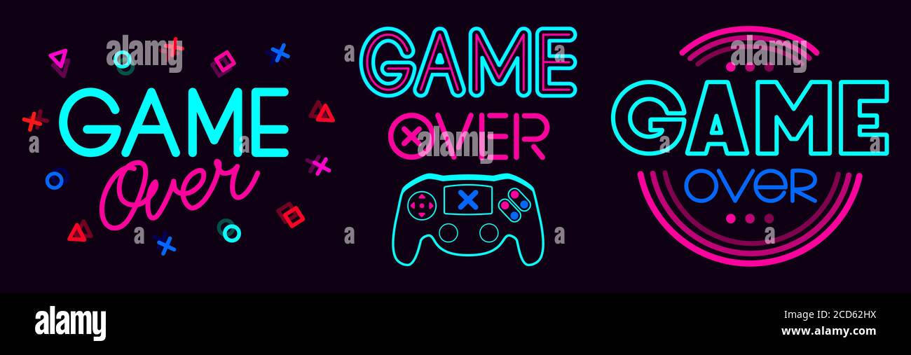 Game over signs. Computer video game death screen phrases, last life ...