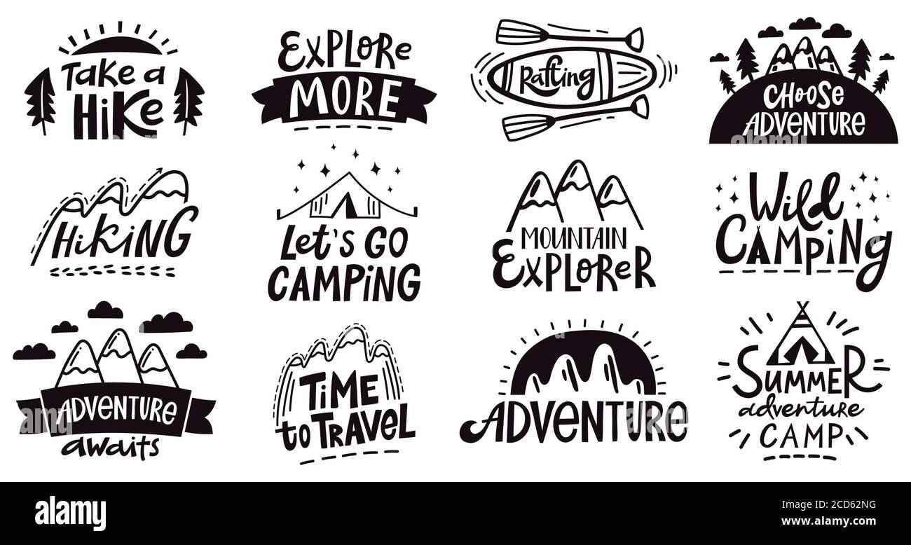Adventure quote lettering. Outdoor camping mountains emblem, vintage ...