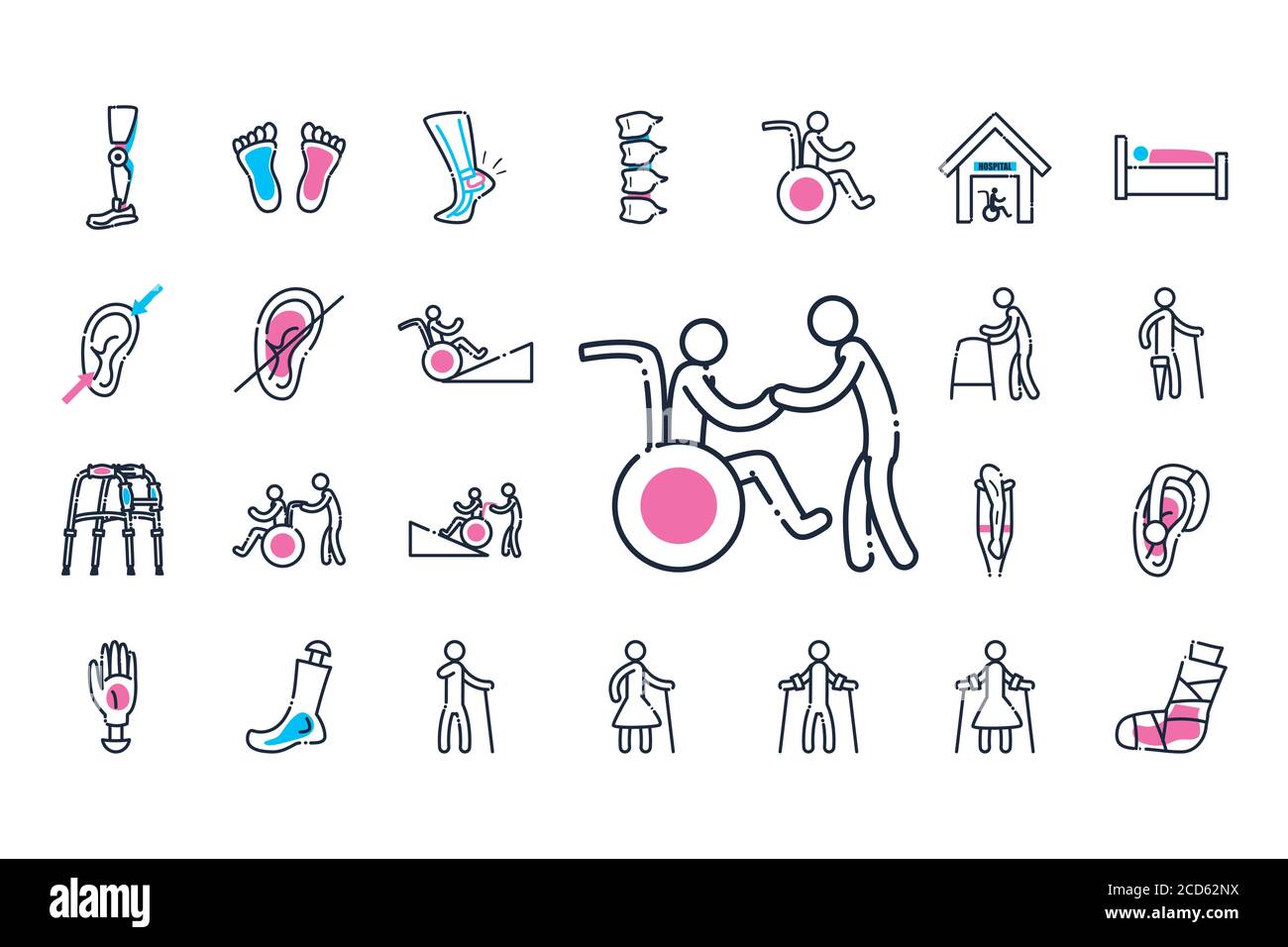 line and fill style icons collection of Handicapped disability and ...