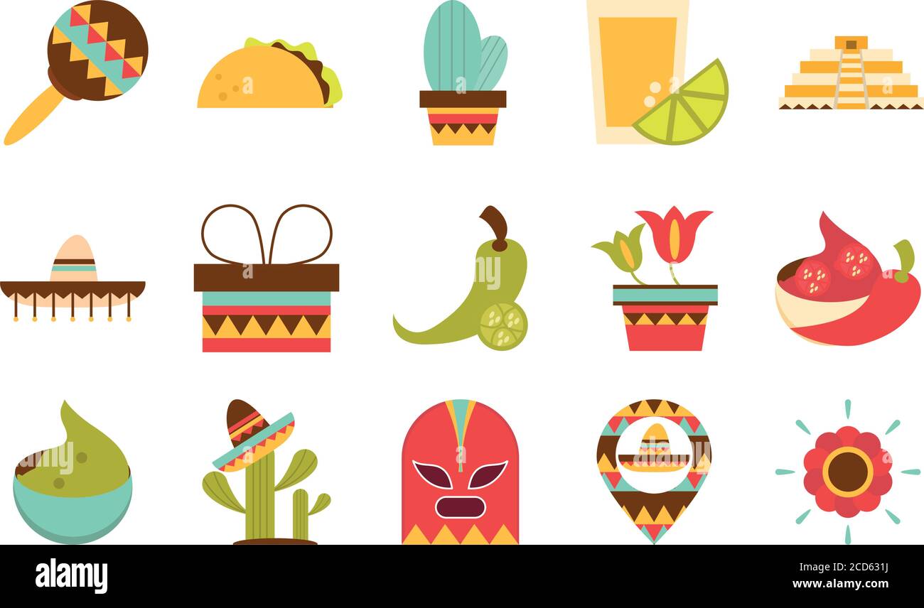 mexican icons collection decoration celebration festive flat design ...