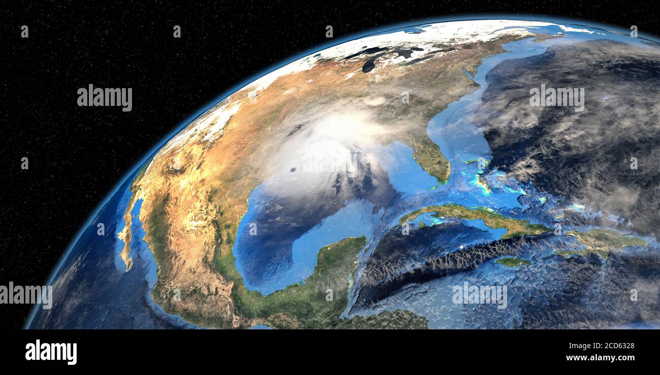 Hurricane Laura making Landfall in USA. Shot from Space. Elements of ...