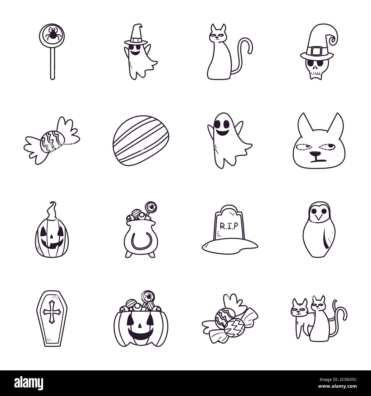 Halloween free form line style icons collection design, Holiday and ...