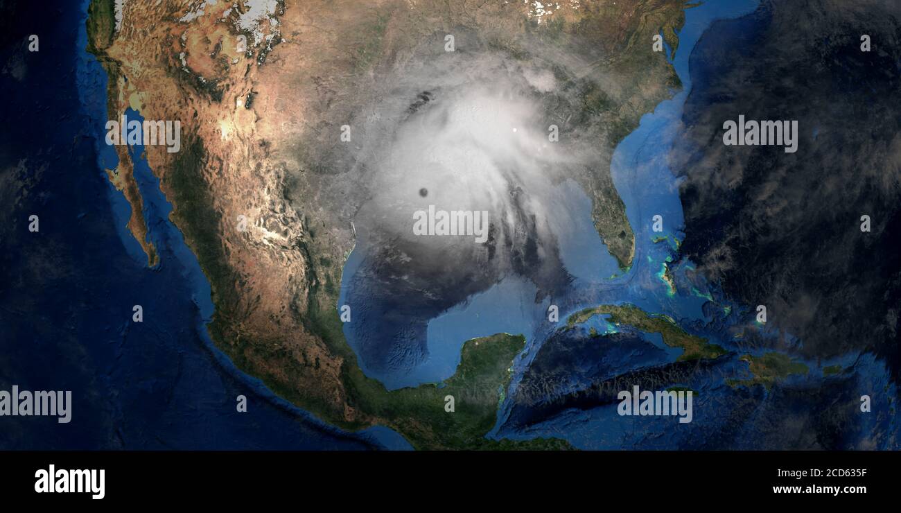 Hurricane Laura making Landfall in USA. Shot from Space. Elements of ...