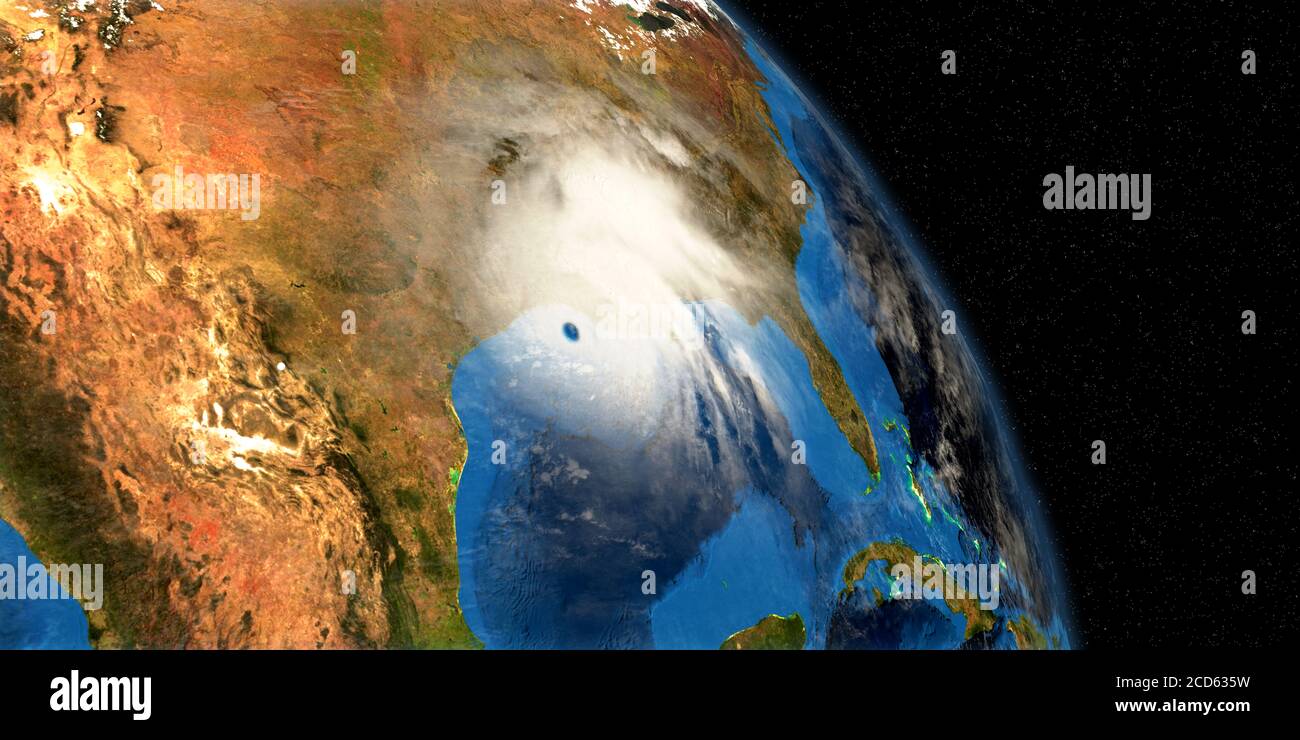 Hurricane Laura making Landfall in USA. Shot from Space. Elements of ...