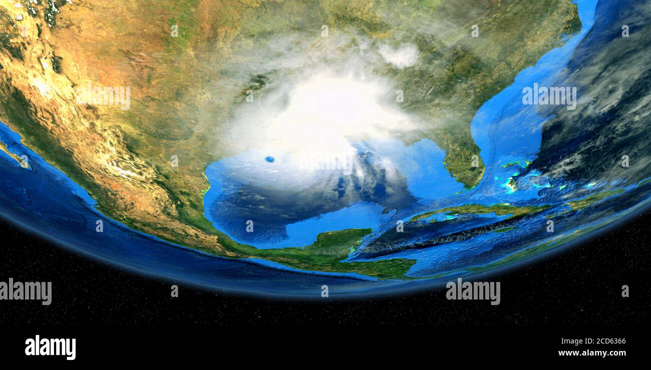 Hurricane Laura making Landfall in USA. Shot from Space. Elements of ...