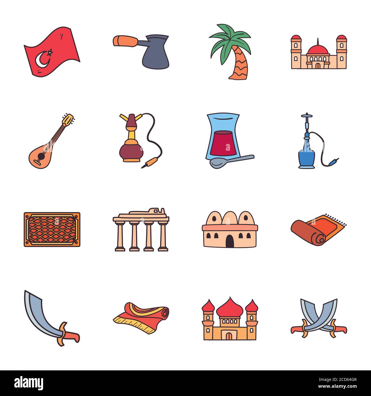 Turkish line and fill style collection of icons design, Turkey culture ...