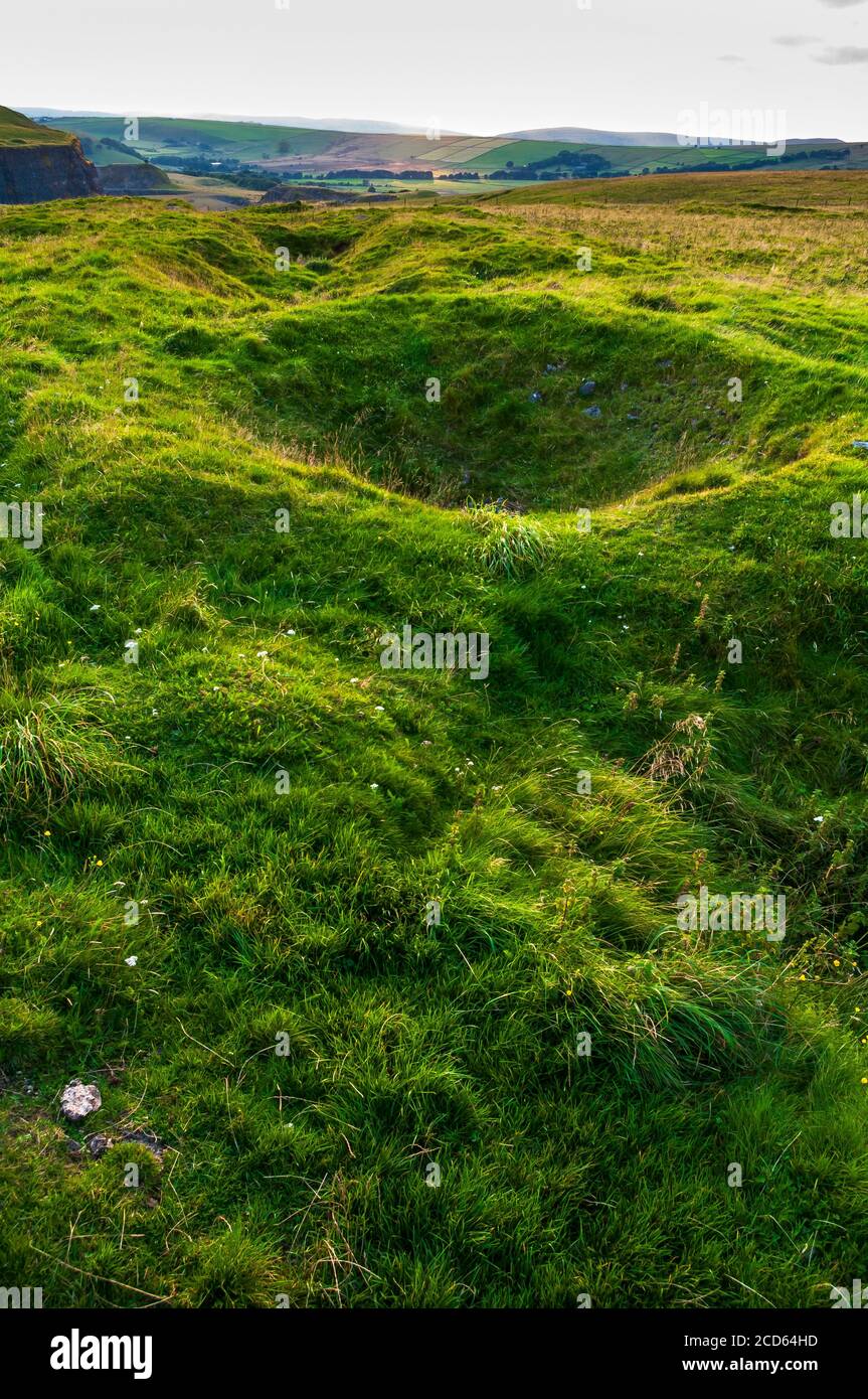 Sinkholes along the vein near Slitherstones lead mine on Eldon Hill ...