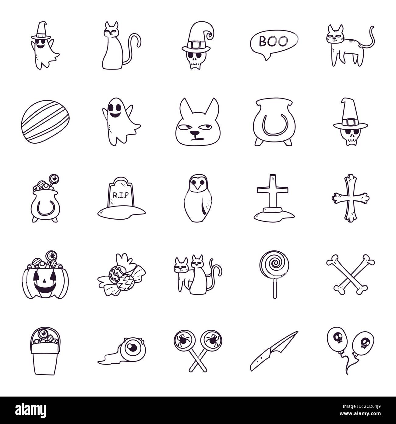 Halloween free form line style symbols set design, Holiday and scary ...