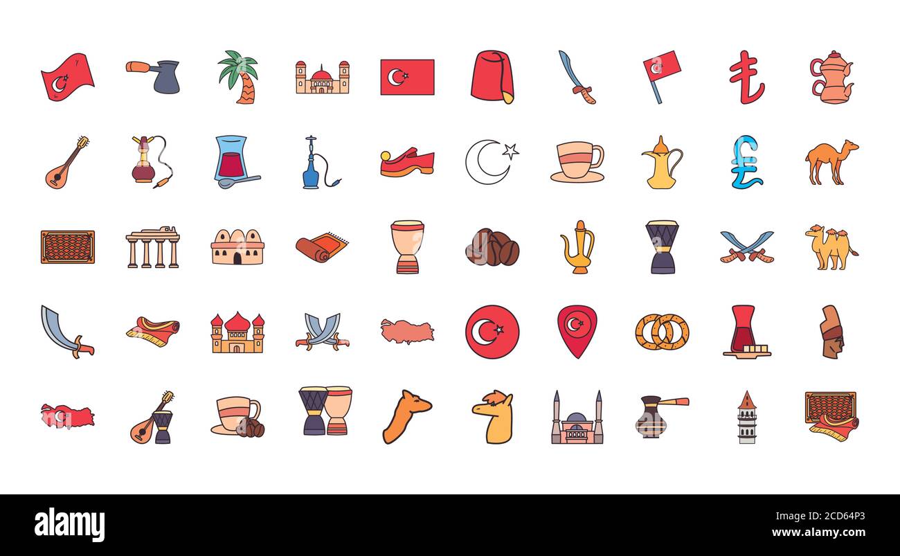 Turkish line and fill style 50 icon set design, Turkey culture travel ...