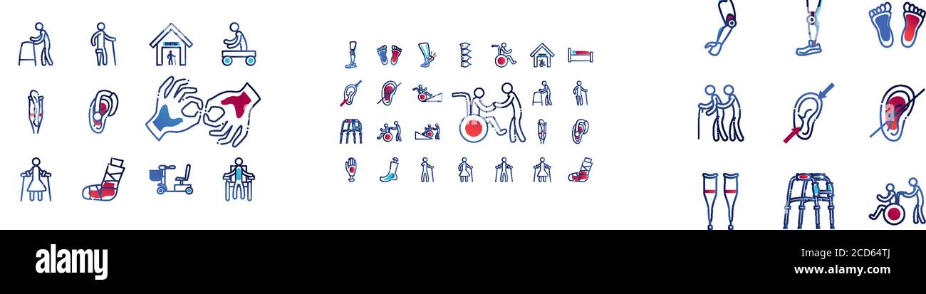 gradient style set of icons of Handicapped disability and medical theme ...