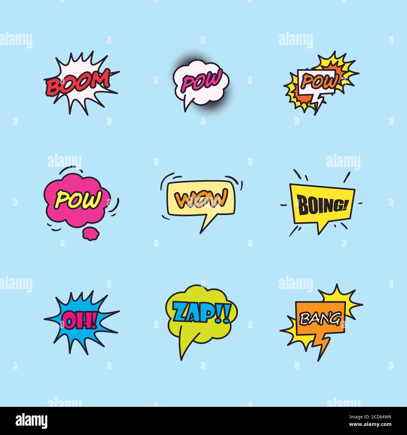 bubbles line and fill style icons collection design of pop art retro ...