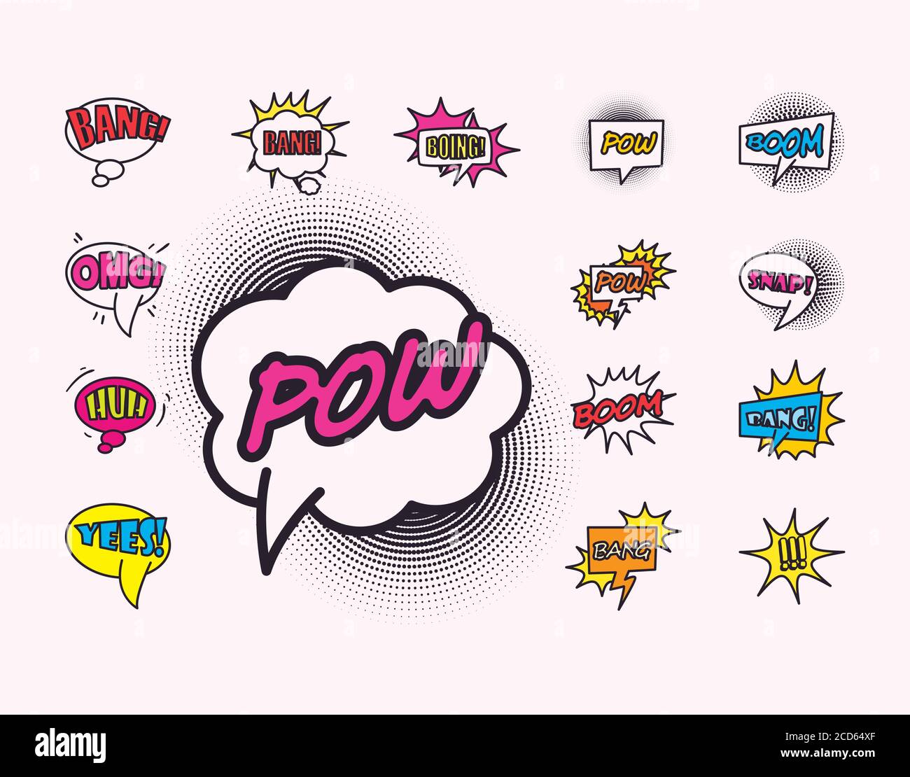 bubbles line and fill style set of icons design of pop art retro ...
