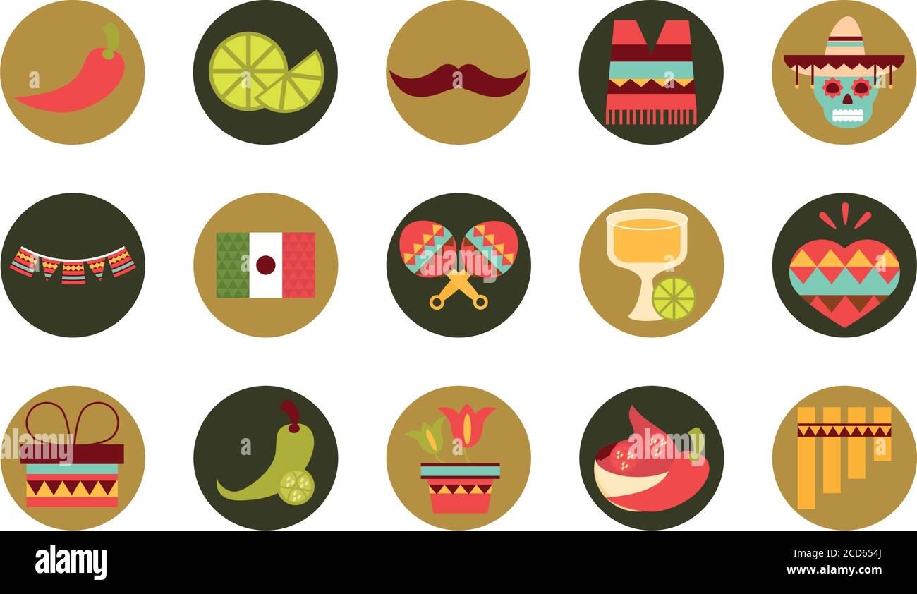 mexican icons collection decoration celebration festive flat design ...