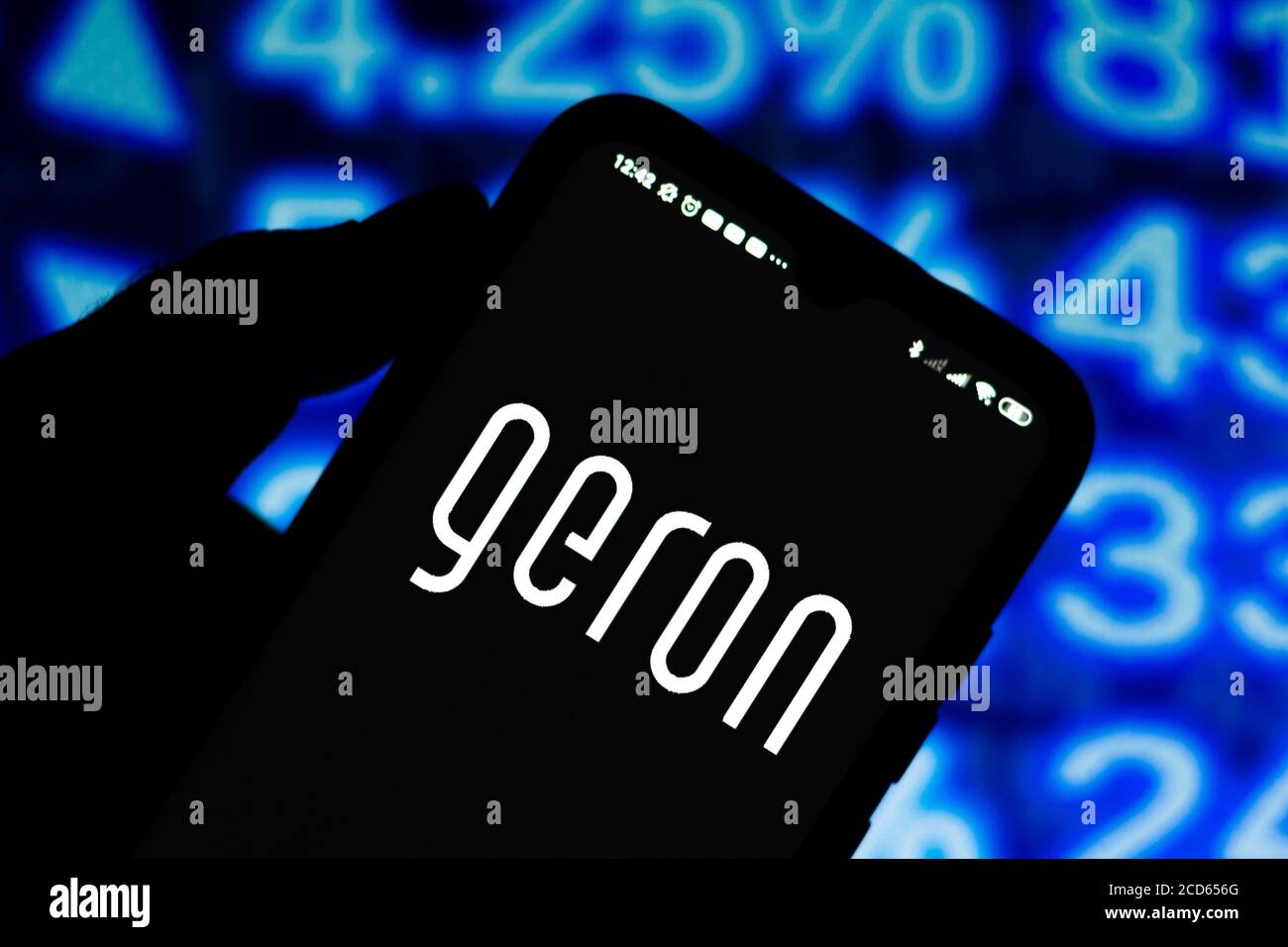 In this photo illustration the Geron Corporation logo seen displayed on ...