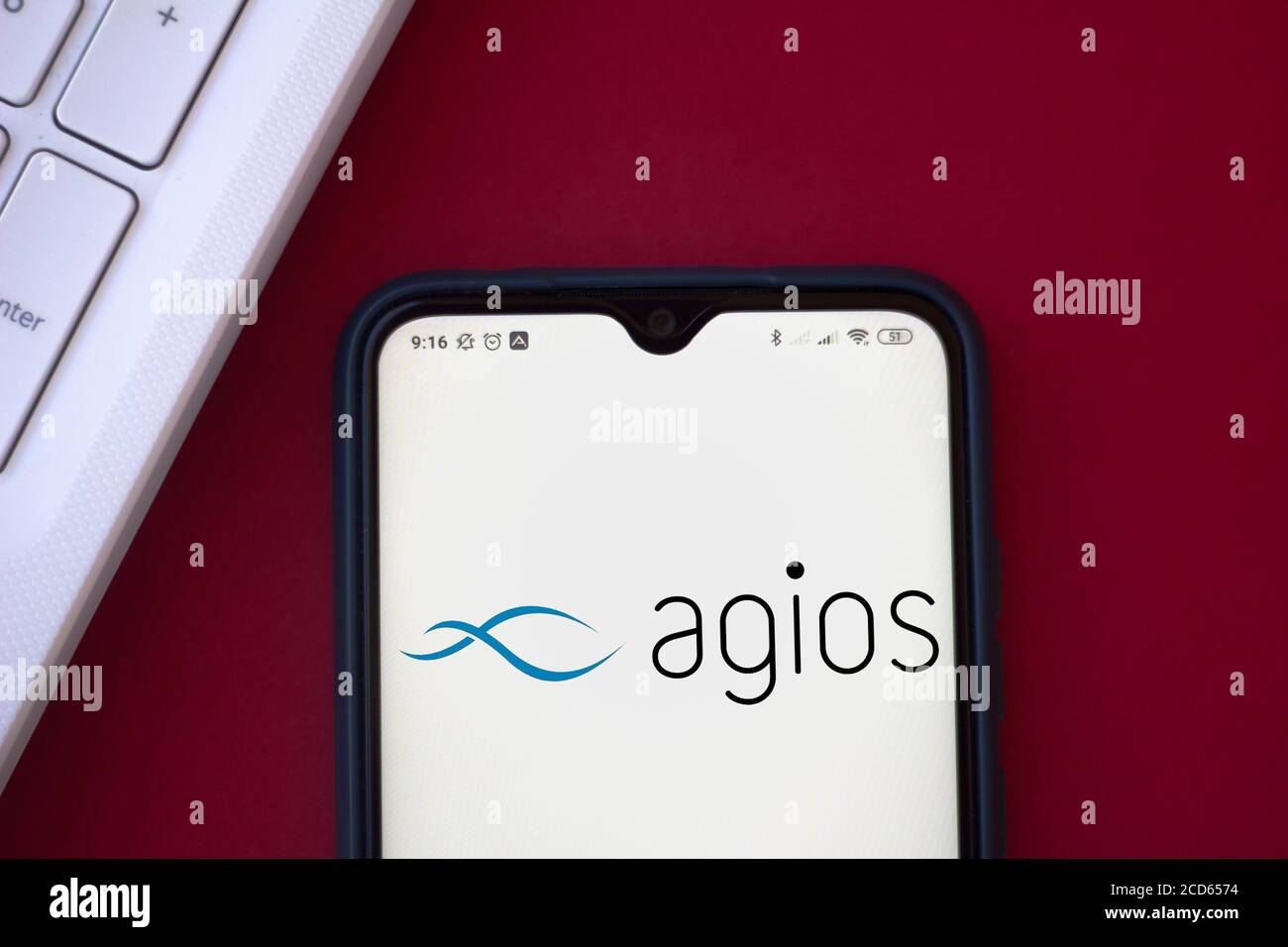 In this photo illustration the Agios Pharmaceuticals logo seen ...