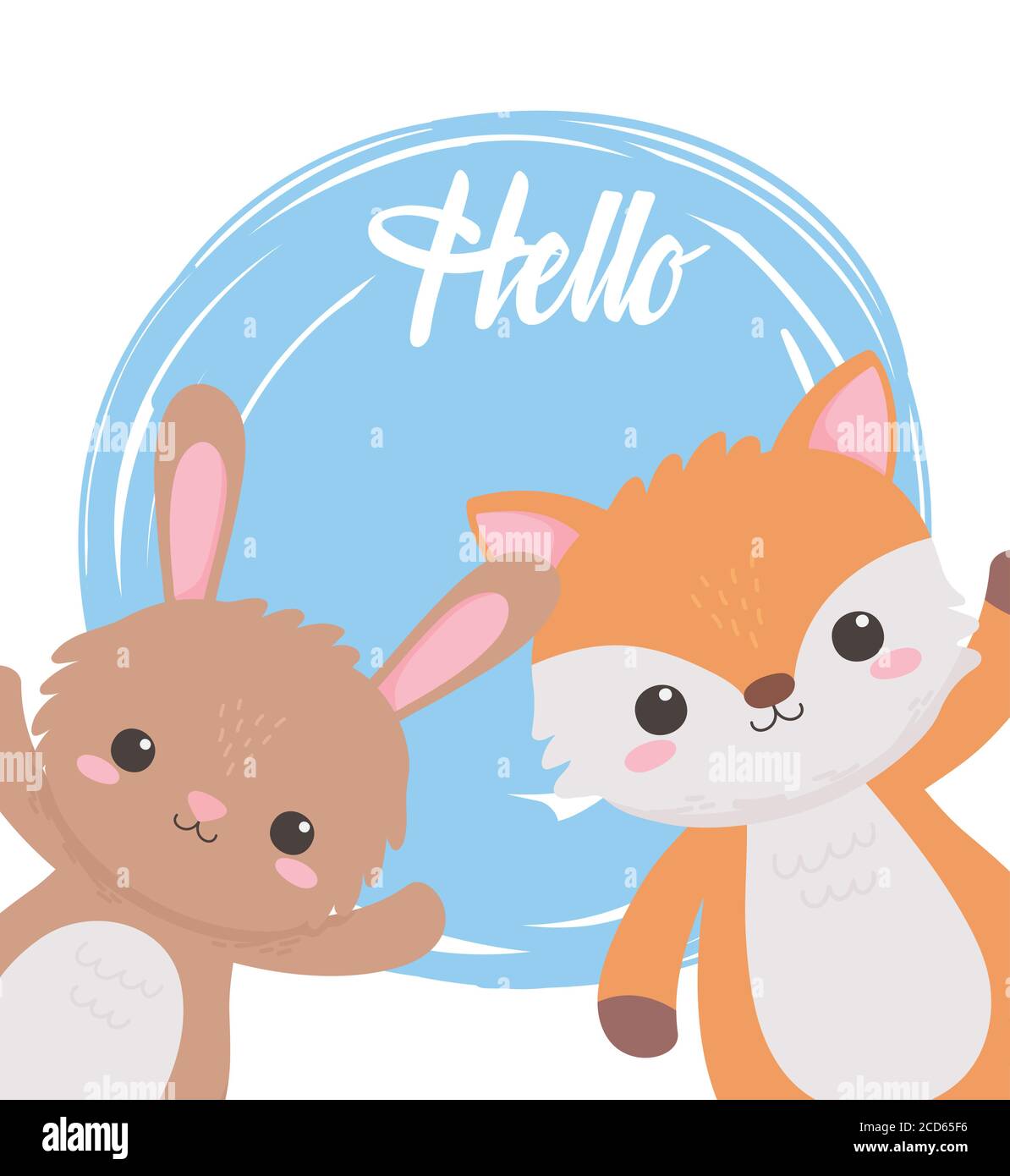 cute rabbit and fox cartoon animals hello background design vector ...