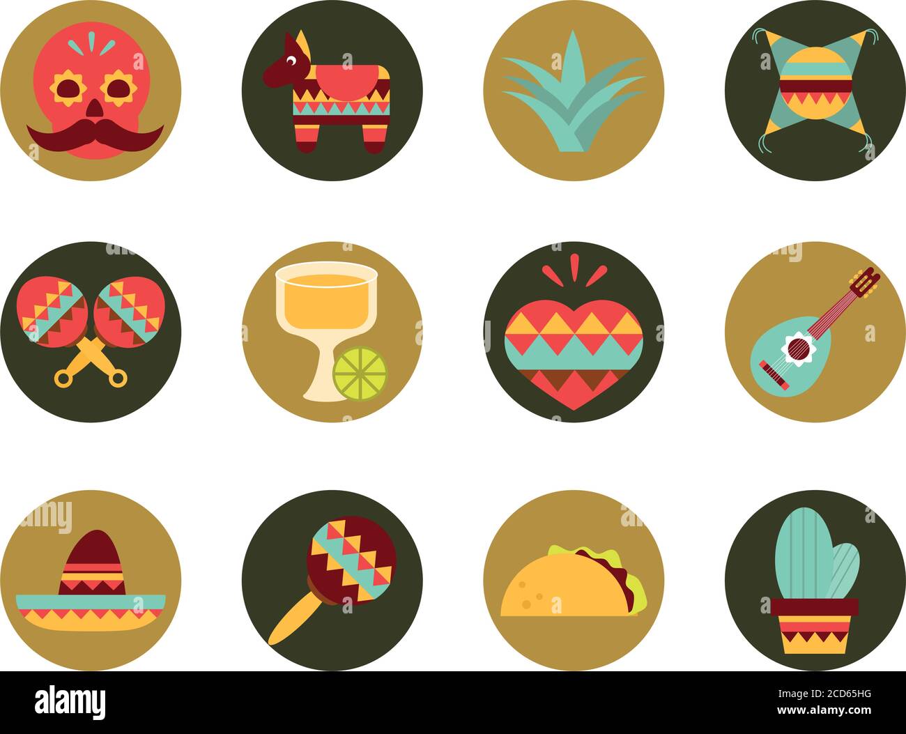mexican icons set decoration celebration festive national flag flat ...