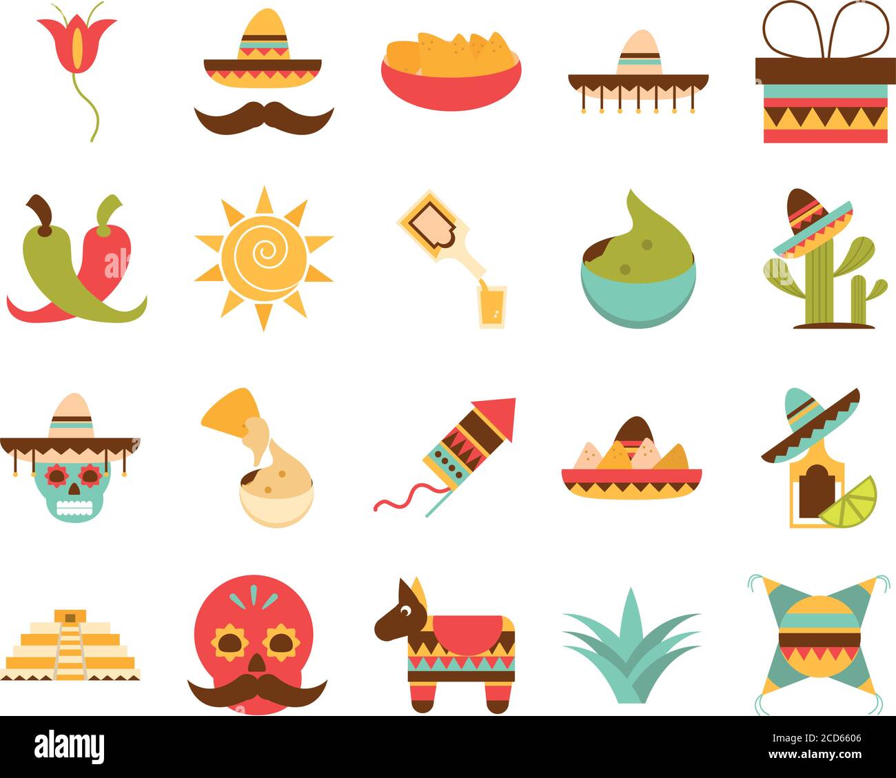 mexican icons set, decoration celebration festive national flat design ...
