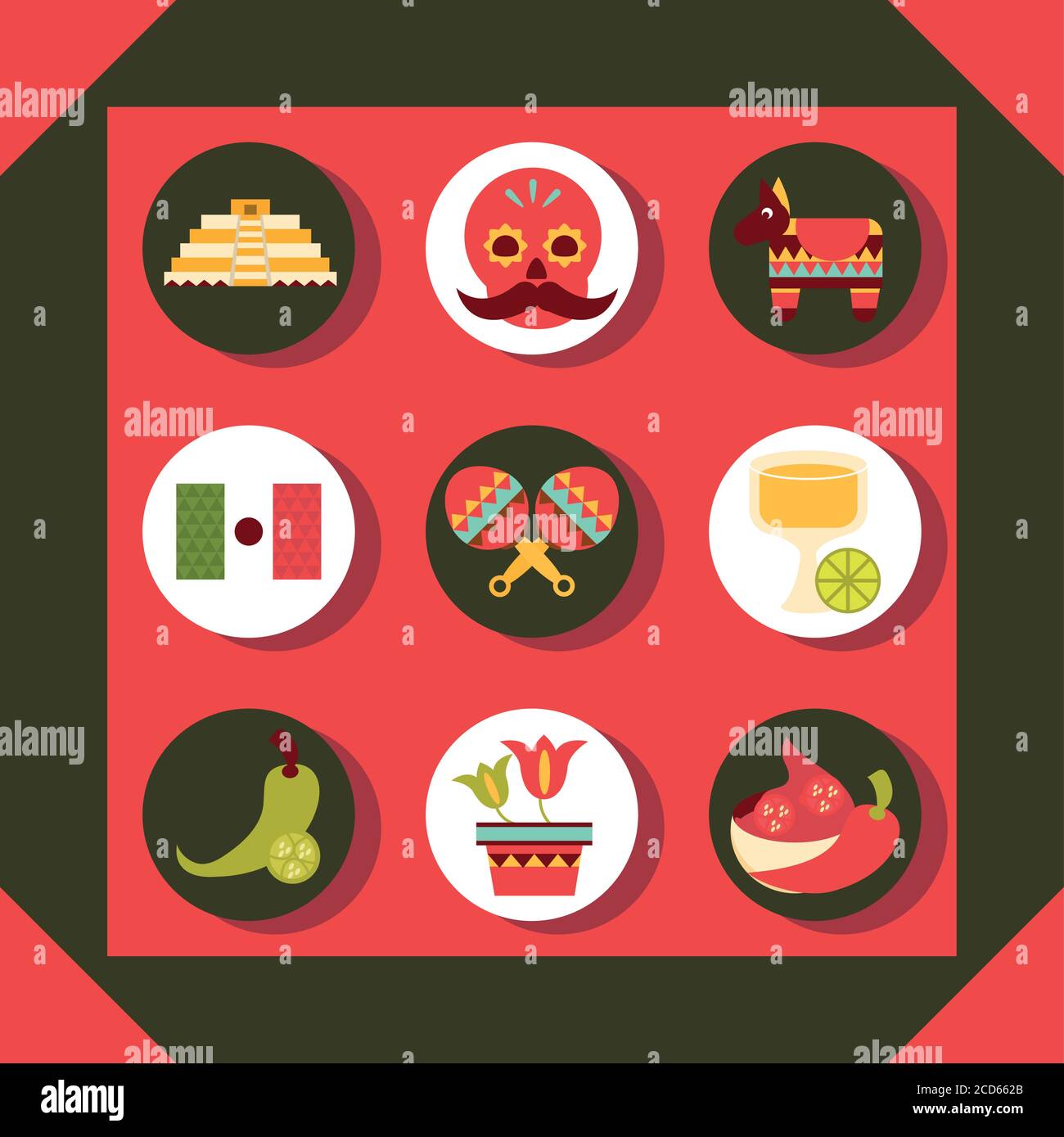 mexican icons set decoration celebration festive traditional flat ...