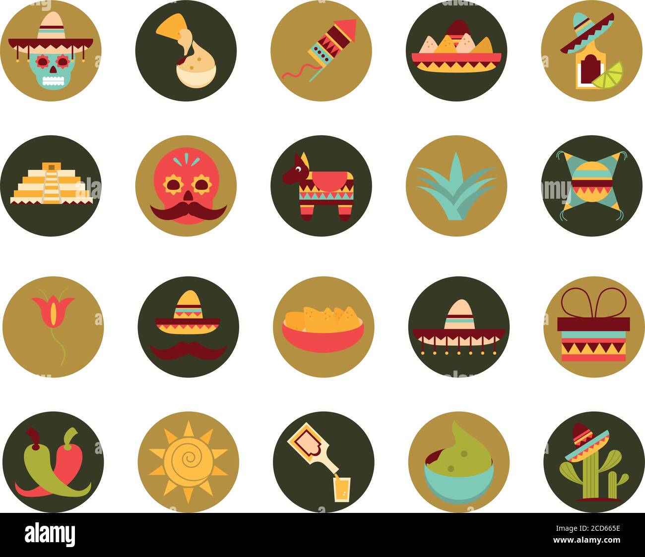 mexican icons set, decoration celebration festive national flat design ...