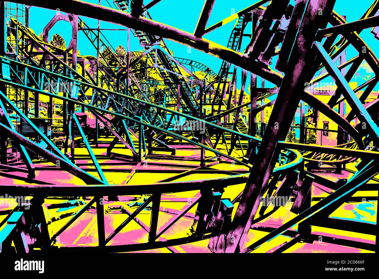 Steel rails and beams from roller coaster in an amusement park near ...