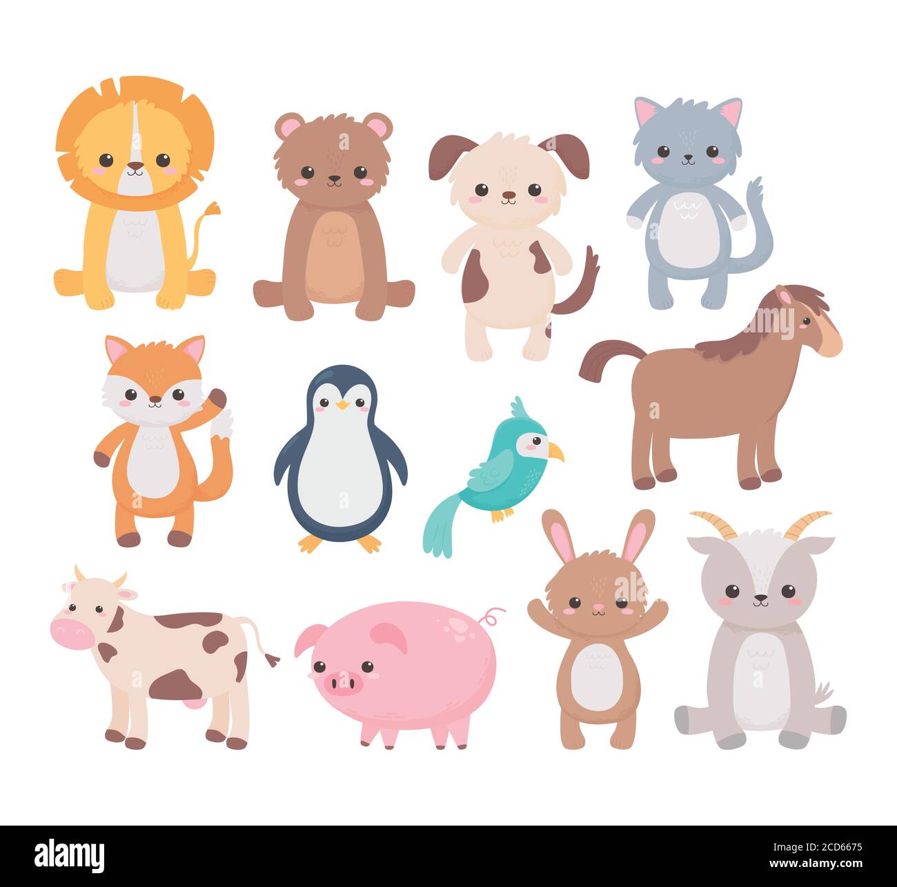 cute dog goat bear cat parrot horse pig penguin cow cartoon animals ...