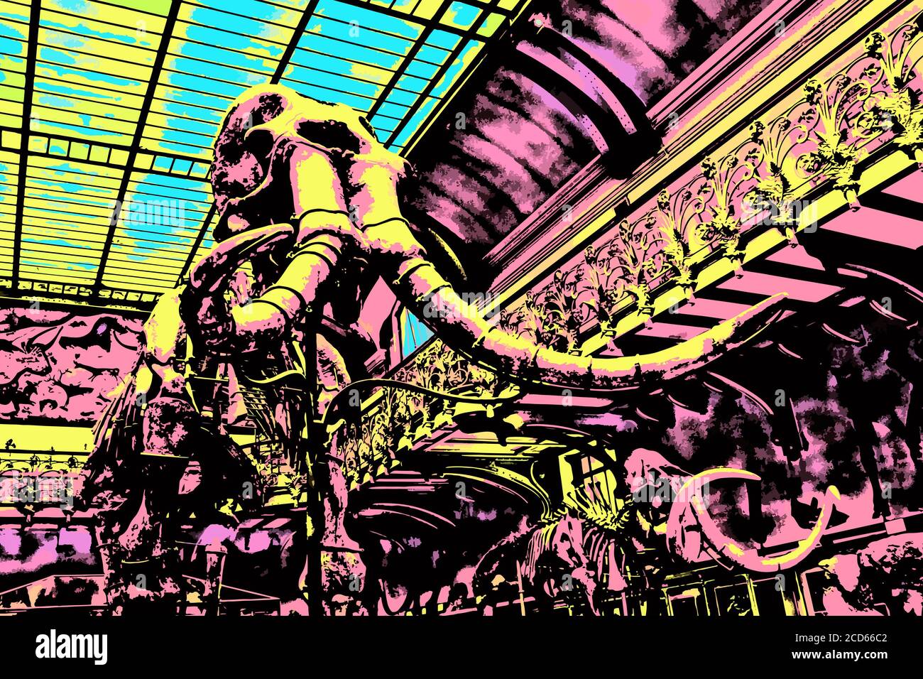 Mammoth skeleton in a gallery at Paleontology Museum in Paris. The ...