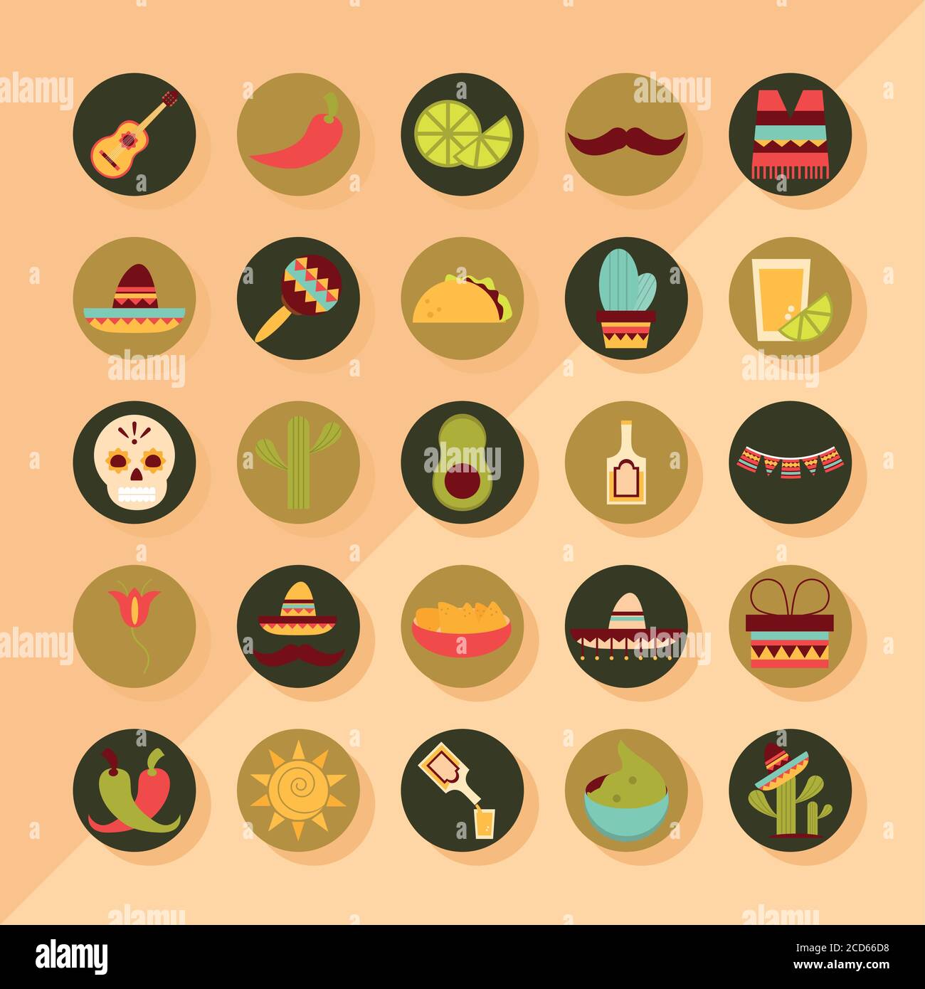 mexican icons set festive party decoration celebration flat design ...