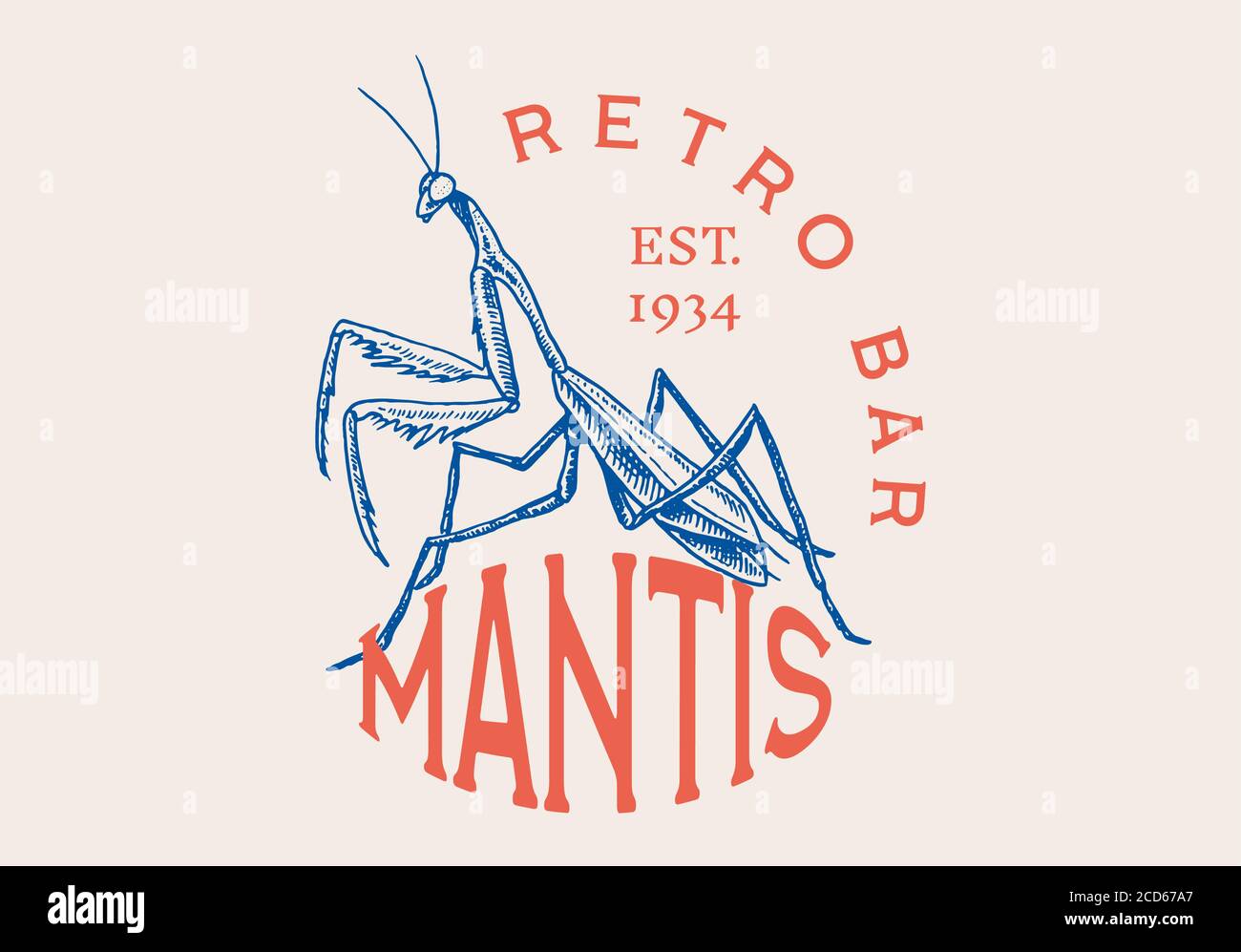 Insect logo. Vintage Bug Beetle Mantis label for bar or tattoo studio ...