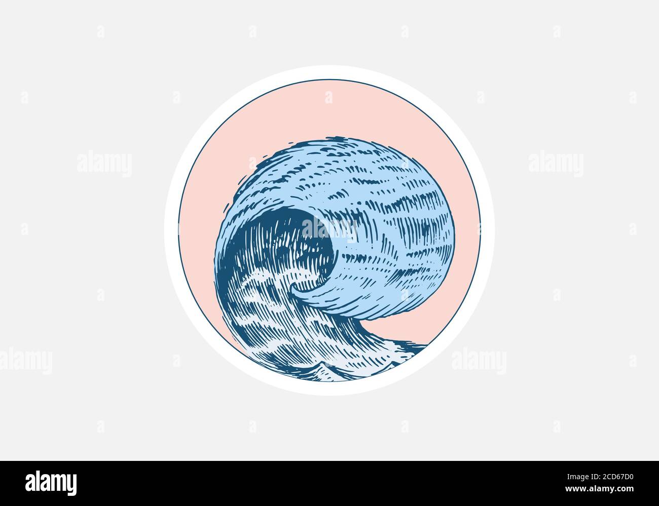 Atlantic tidal waves and red sun. Vintage old engraved hand drawn ...