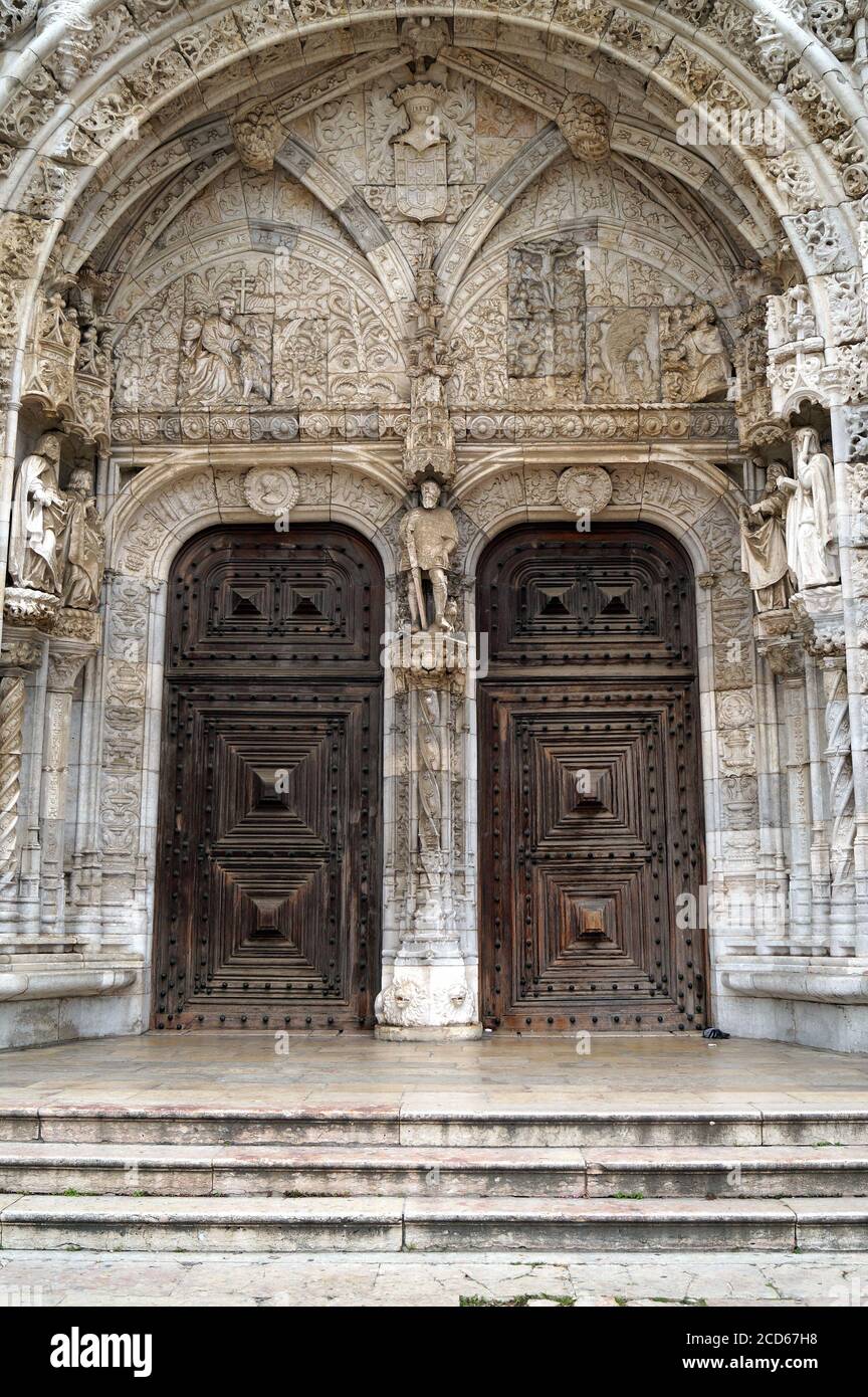 Jeronimos Monastery, ornate main portal, one of the most prominent ...