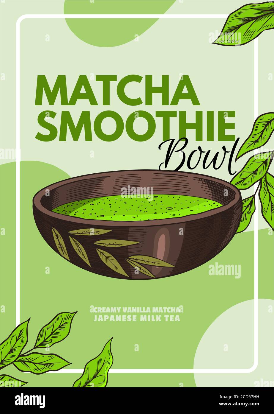 Matcha green tea Smoothie Bowl poster. Healthy milk latte. Japanese ...