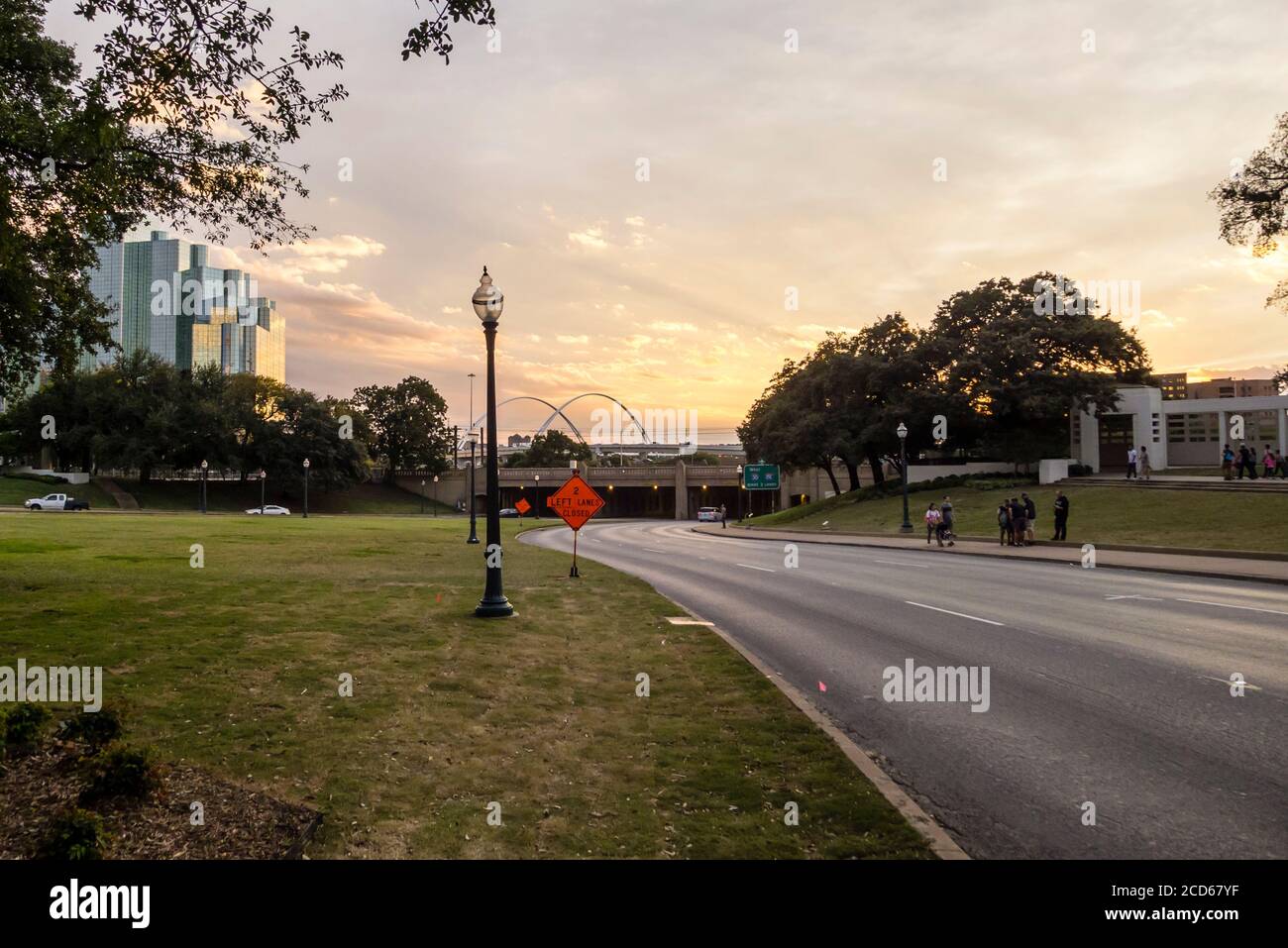 Sunset on Elm Street and Triple Underpass of Dealey Plaza Stock Photo ...