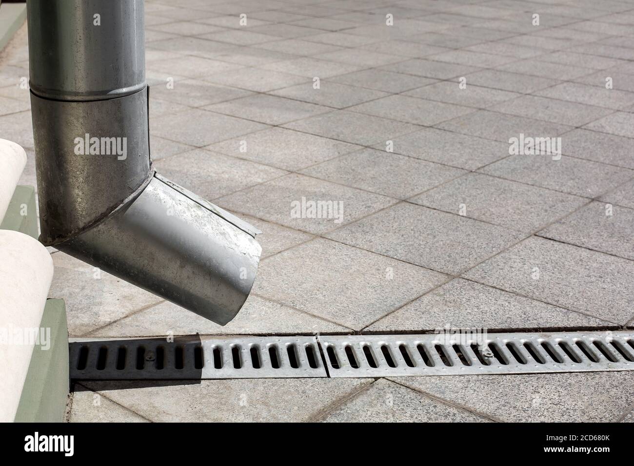 street engineering structure a downspout pipe with drainage gutter on a ...