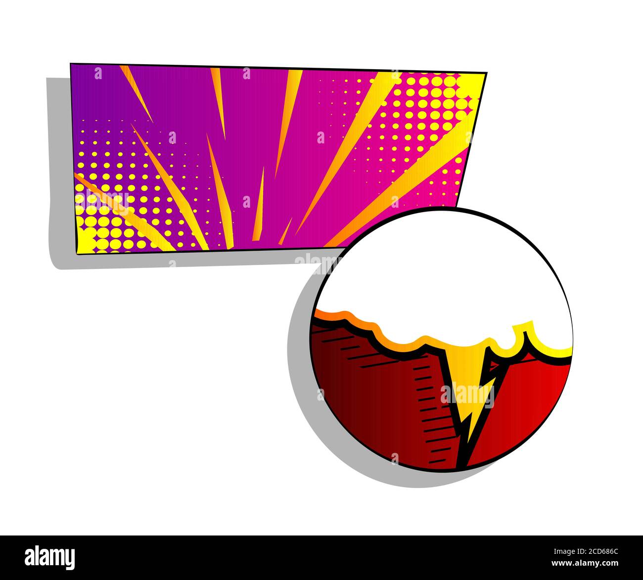 Cartoon design colored comic book label, sign. Marketing, advertising ...