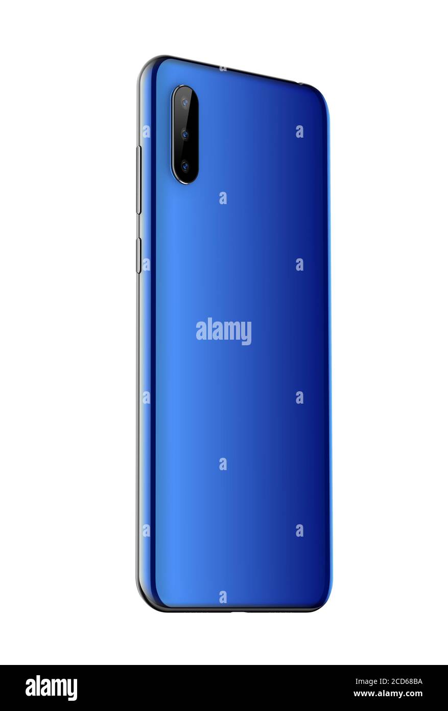 Phone back isolated 3D rendering mockup with blank screen on white ...