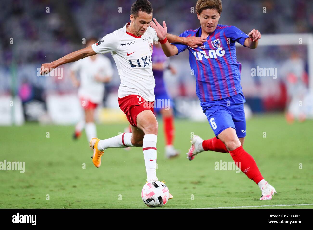 Tokyo, Japan. 26th Aug, 2020. (L-R) Juan Alano (Antlers), Ryoya Ogawa (FC Tokyo) Football/Soccer ...