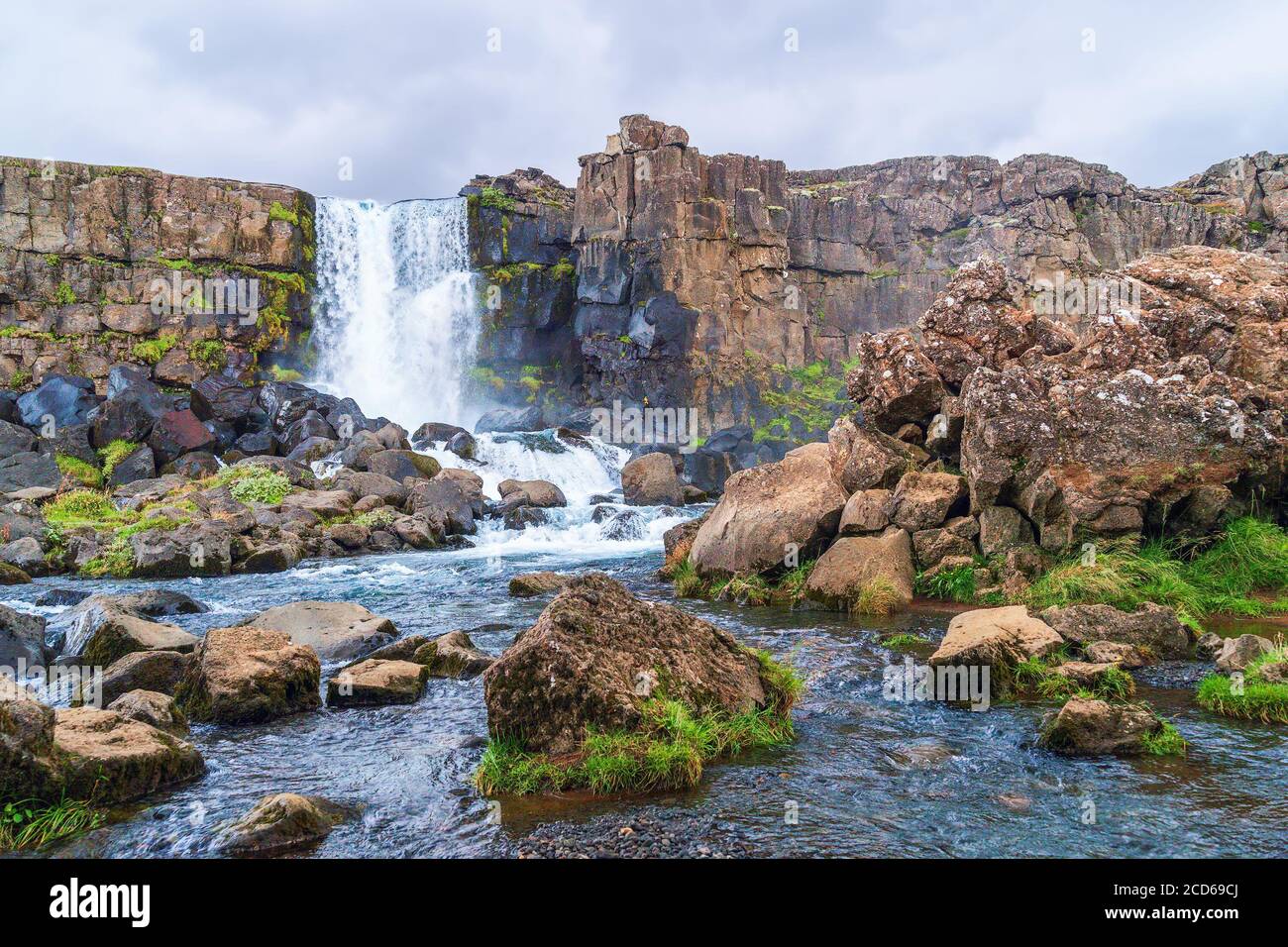 Oxararfoss waterfall in autumn. Thingvellir National Park .Iceland ...