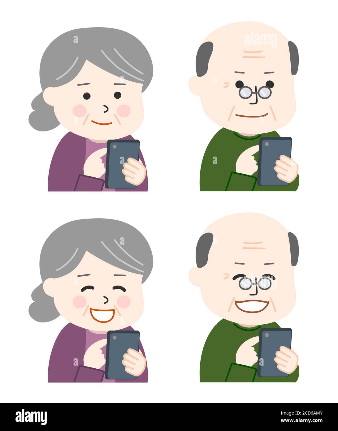 Set of smiling elderly people using mobile phone Stock Photo - Alamy